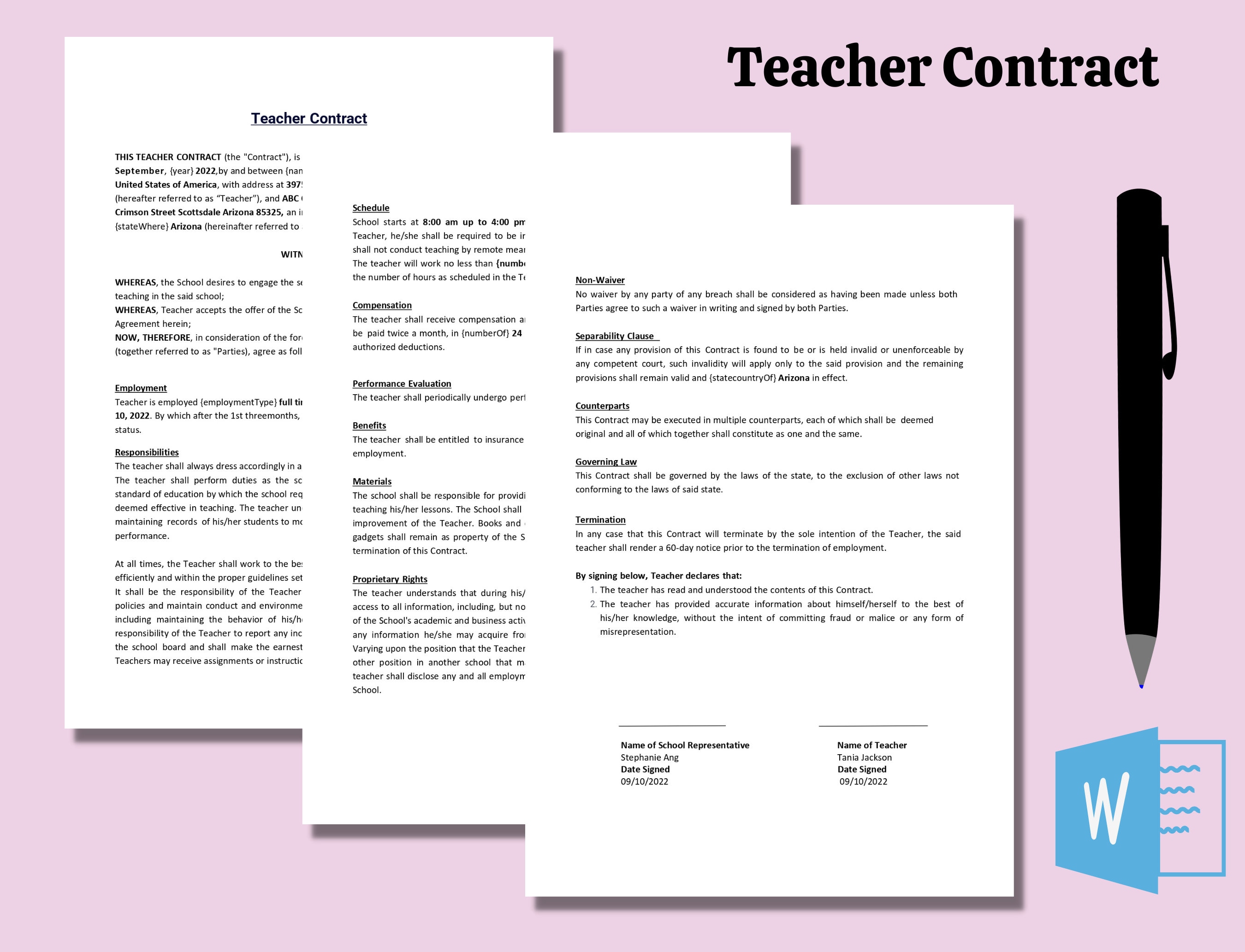 Teacher Contract * Tutor Agreement * Educator Contract * Teacher Forms ...