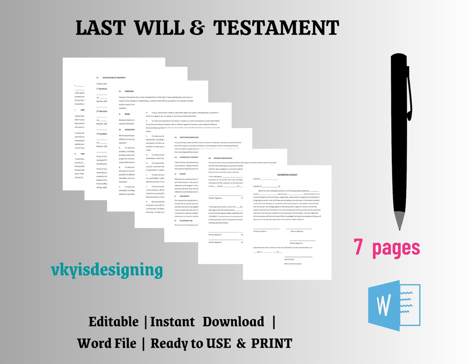 Last Will and Testament Form, Attorney Written Last Will Testament ...