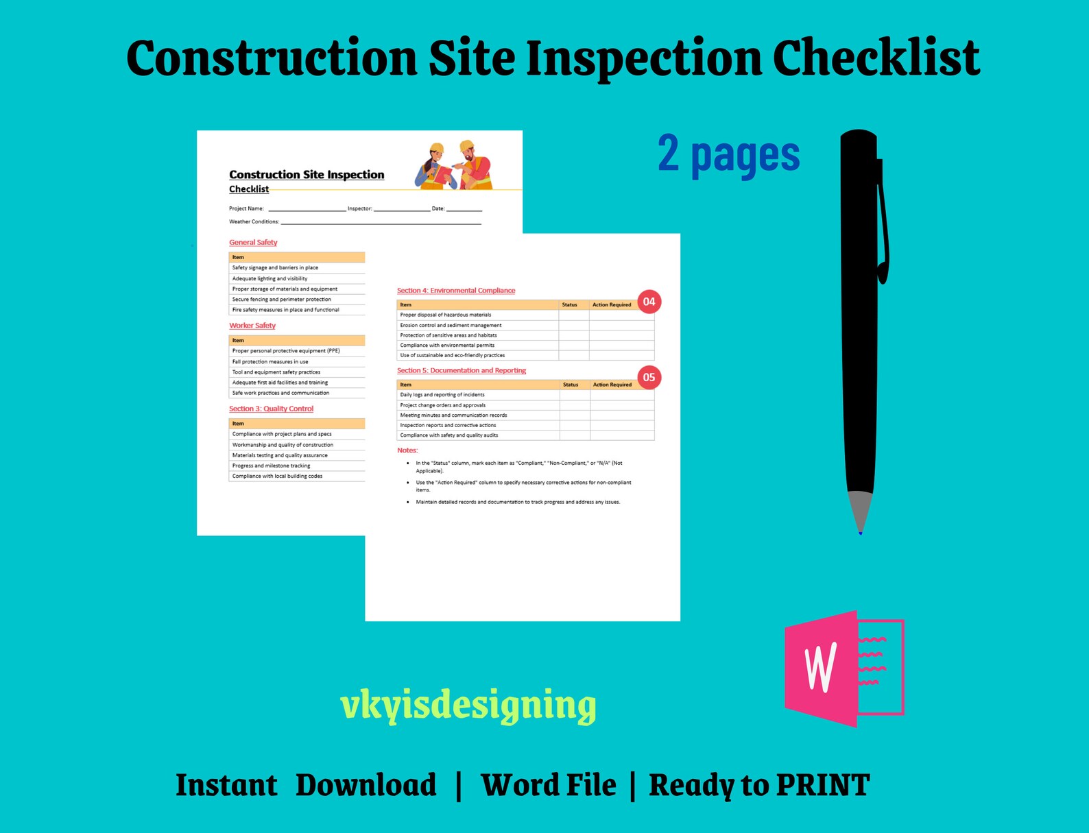 Construction Site Checklist, Site Checklist, Safety Hazards, Material ...