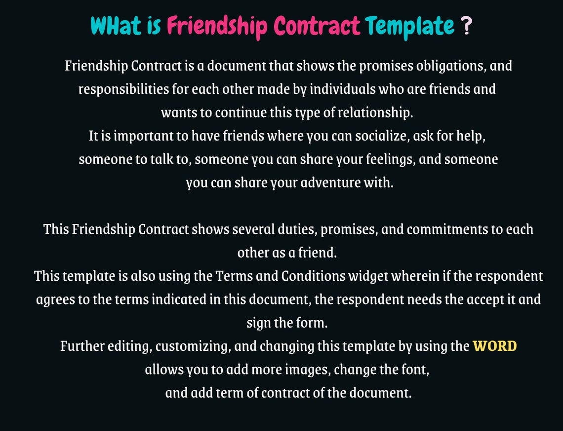 Friendship Contract Template: Printable Friend Agreement (editable Word ...
