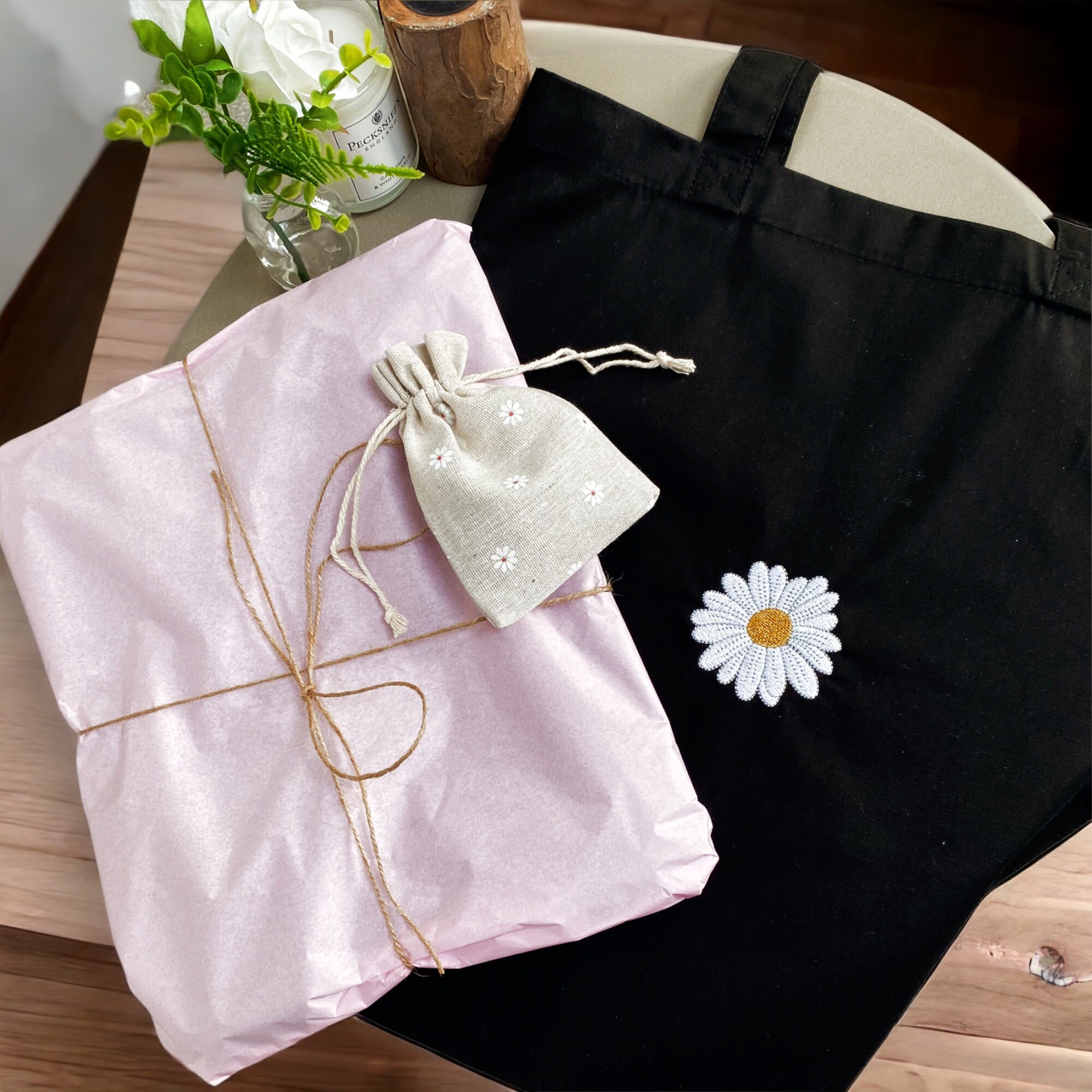 Daisy Tote Bag Embroidered Daisy Tote Bag Daisy Tote Bag Birthday Gift ...