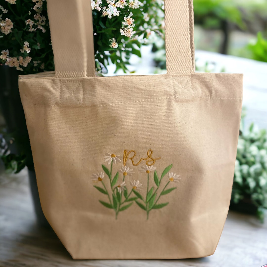 Embroidered Daisy Mini Tote Organic Cotton Mini Tote Embroidered ...