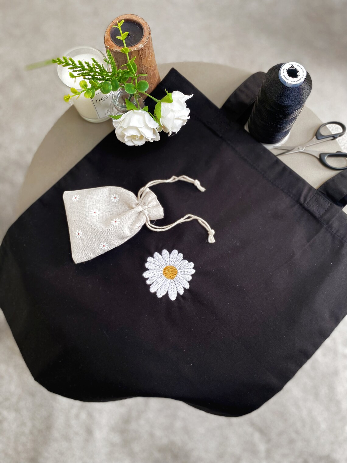 Daisy Tote Bag Embroidered Daisy Tote Bag Daisy Tote Bag - Etsy