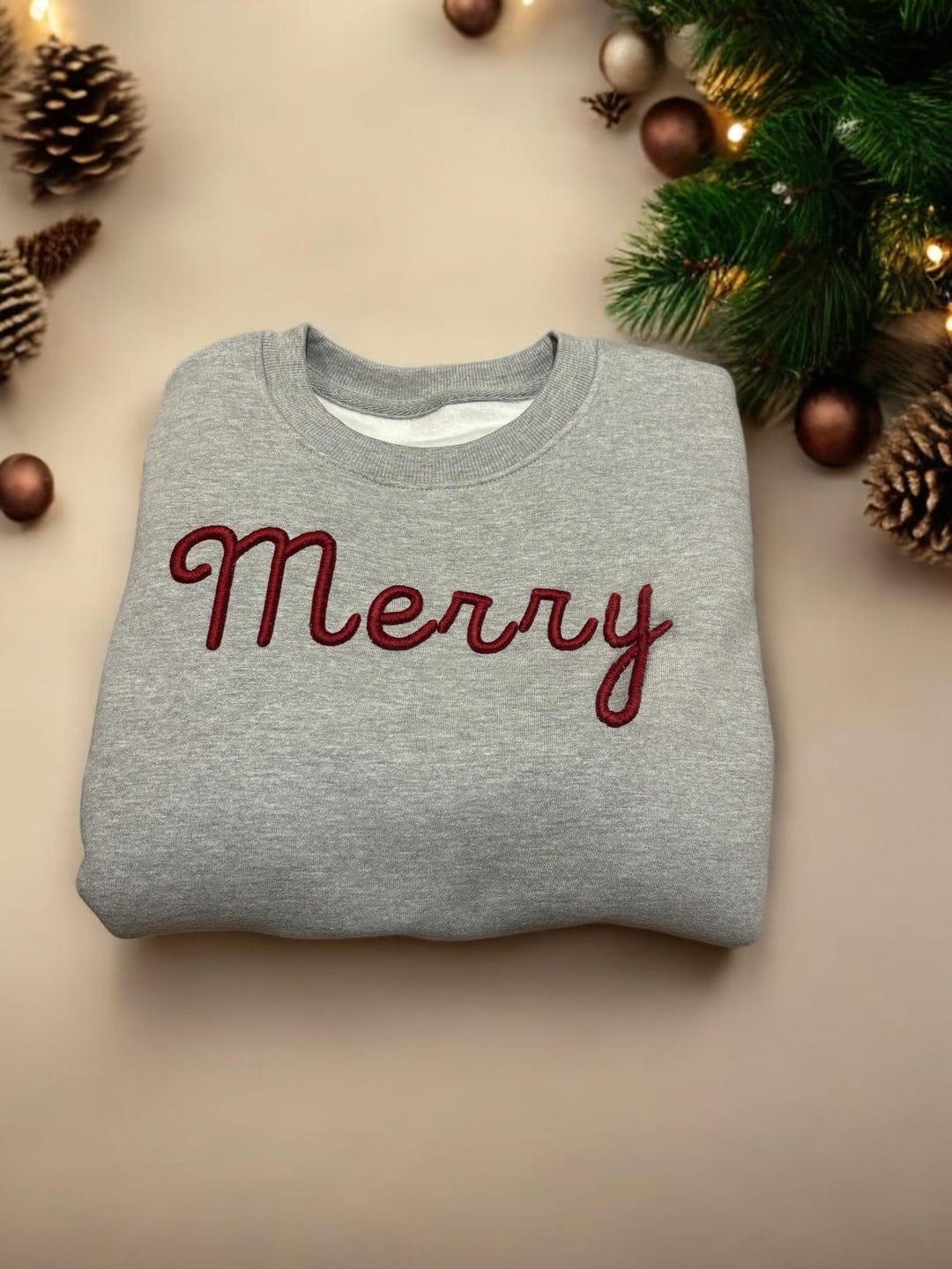 Merry Sweatshirt - 3D Puff Embroidery - Grey Merry Sweatshirt ...