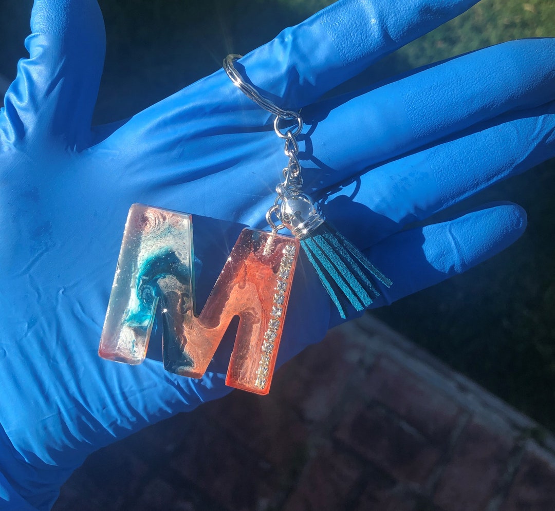 Orange, Blue Marble Effect "m" Resin Keychain - Etsy