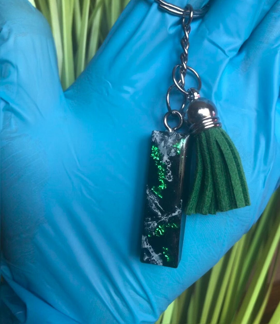 Custom Green Flakes Resin Keychain - Etsy