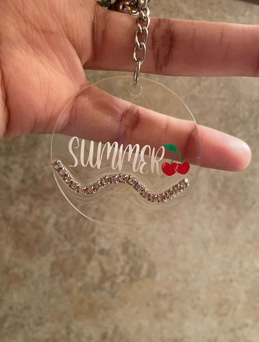 Cherry Acrylic Keychains With Rhinestones | Custom | Personalized Name ...