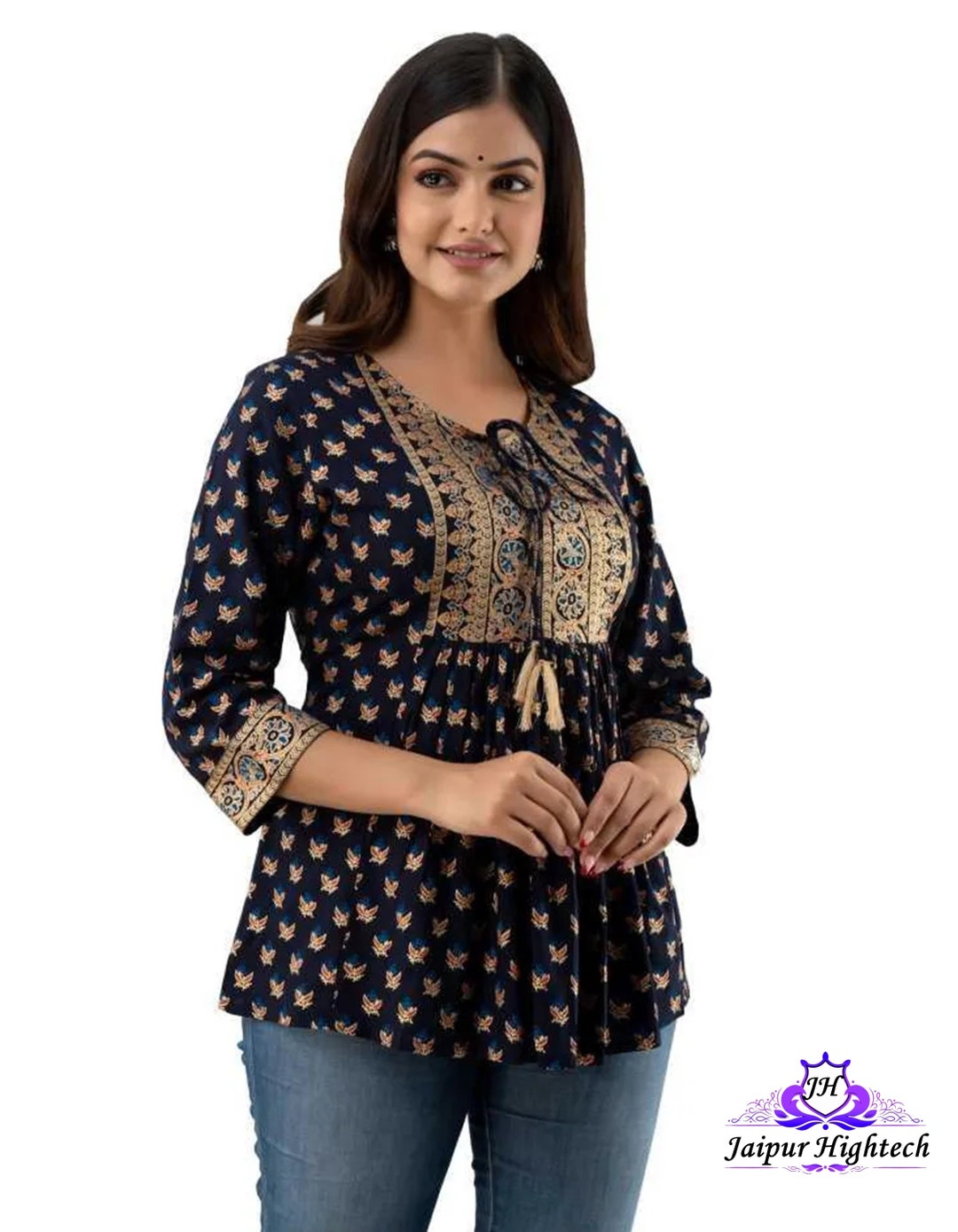 Indian Traditional Beautiful Tunic for Women | Navy Blue Rayon Floral A ...