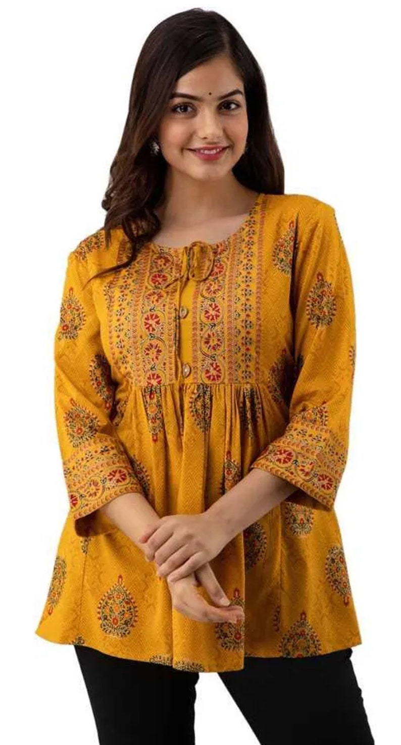 Indian Handmade Printed Cotton Straight Short Kurti for Women - Etsy