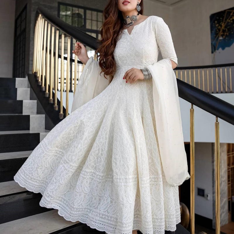 White Summer Anarkali - Etsy