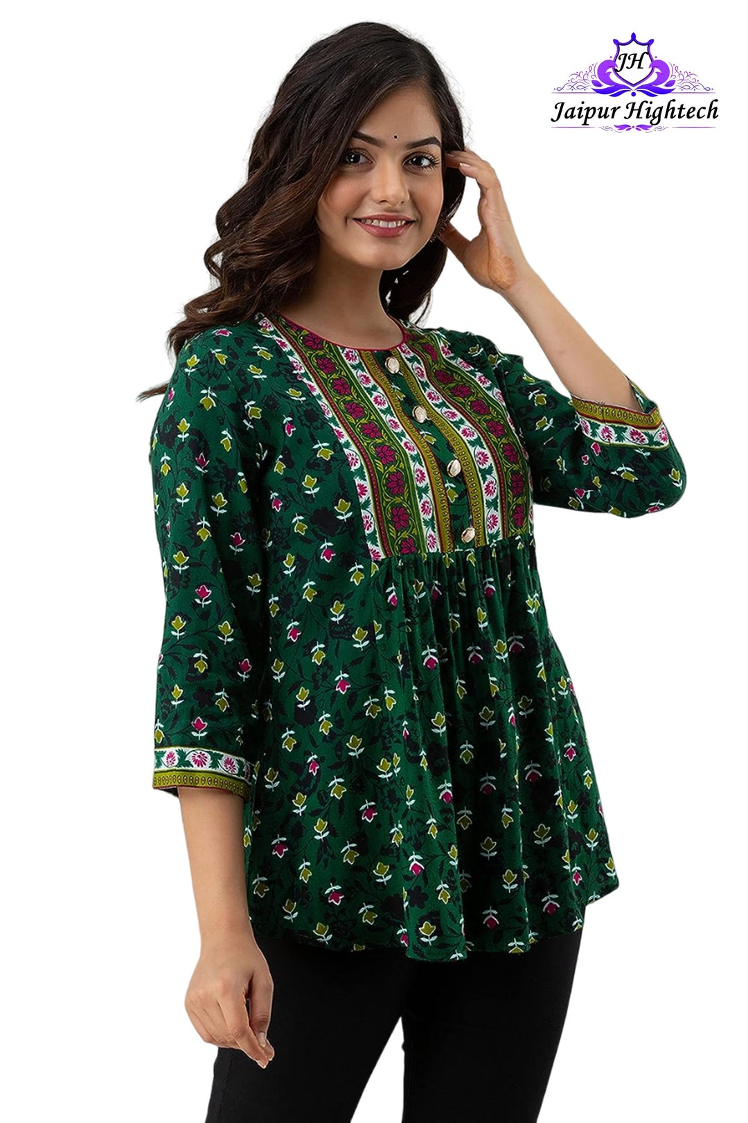 Indian Traditional Casual Wear Blouse for Women | Solid Green Floral A ...