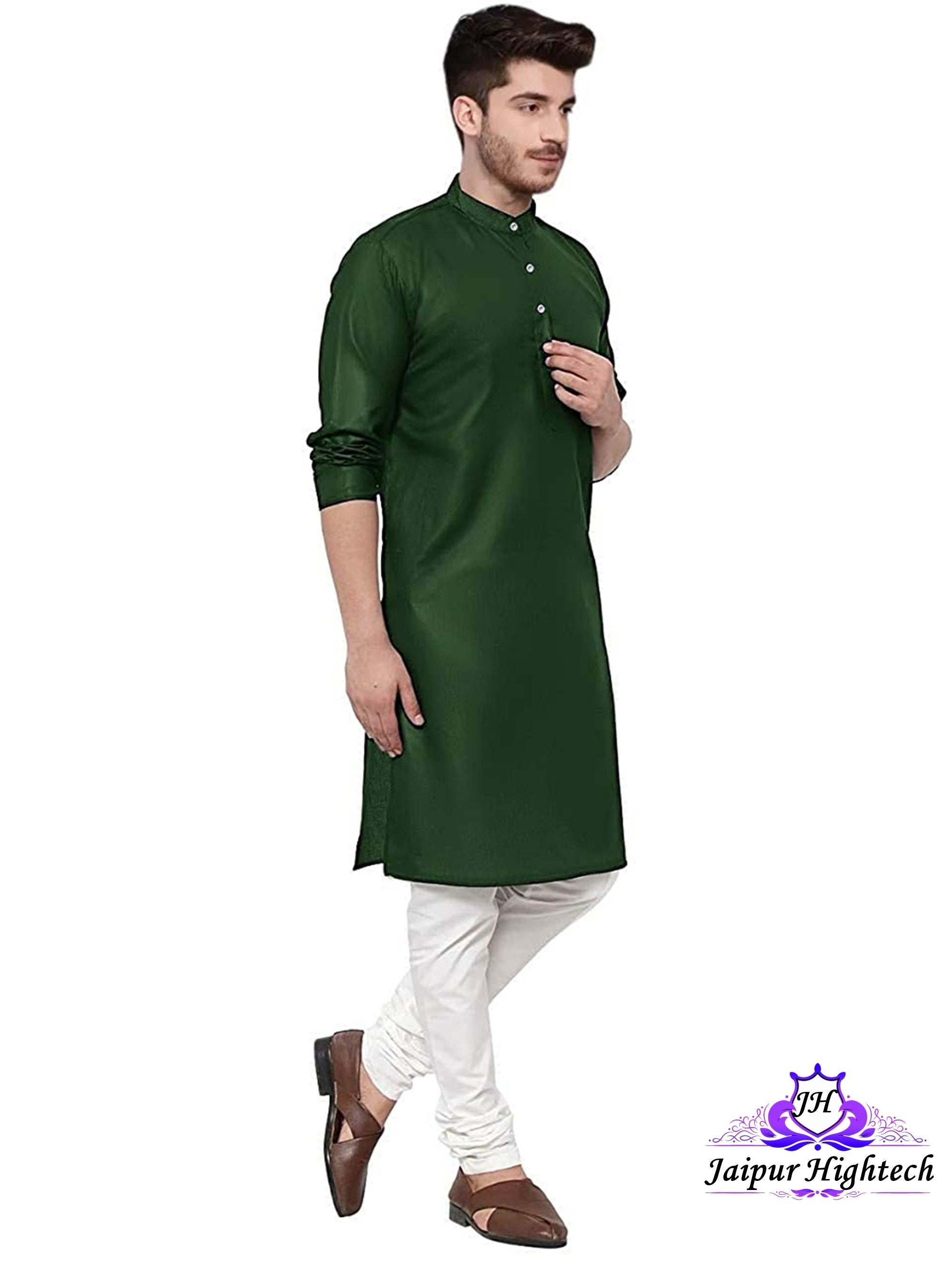 Handmade Green Cotton Kurta Pajama Set for Men | Traditional Indian ...