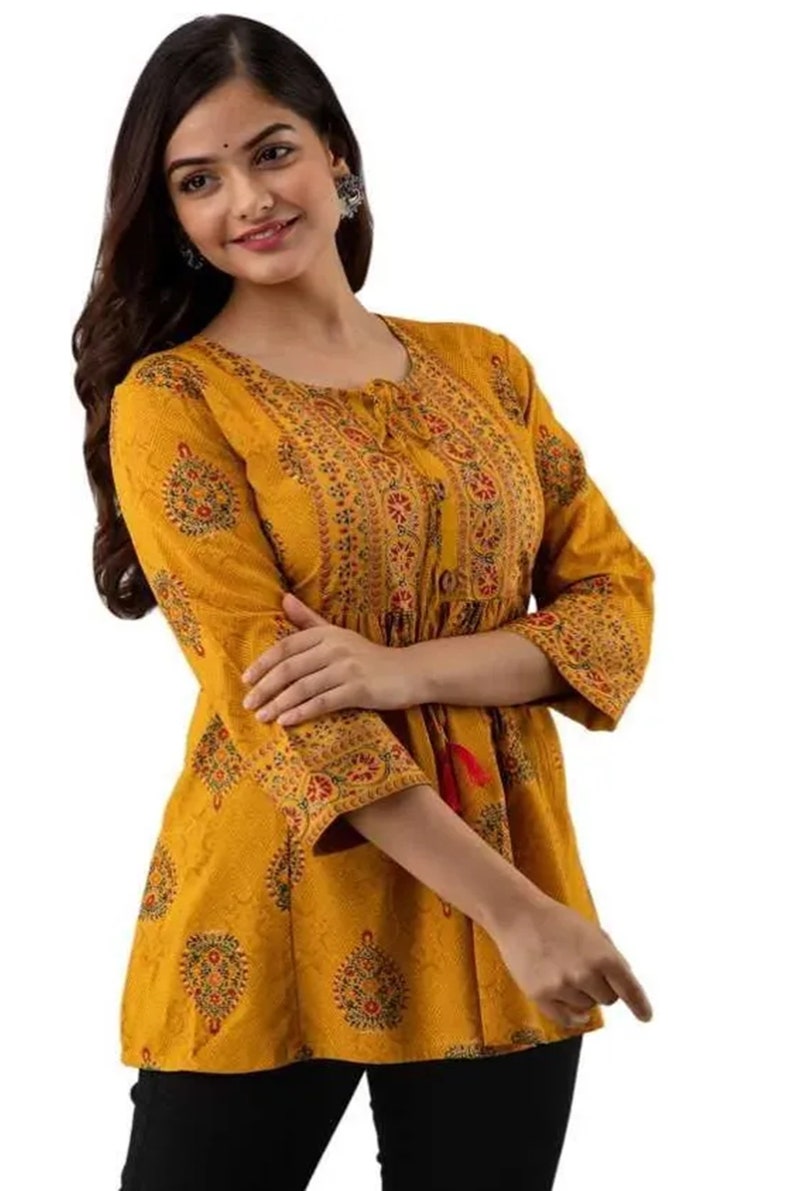 Indian Handmade Printed Cotton Straight Short Kurti for Women - Etsy