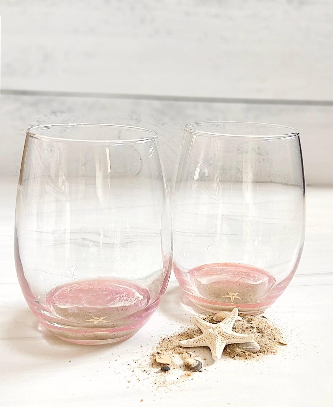 Sunset Wave Wine Glasses Beach Glassware Set Ocean Resin Starfish Decor ...
