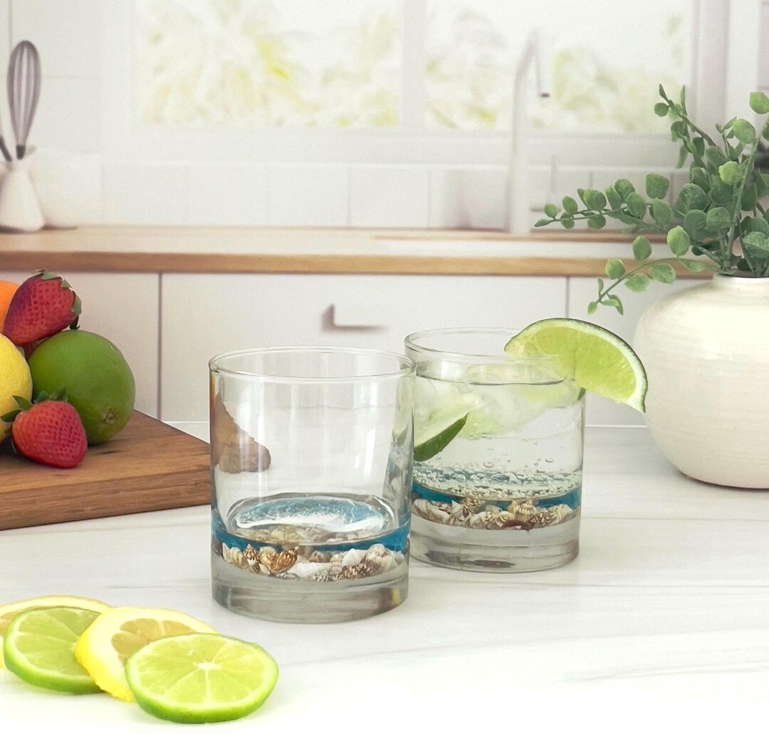 Ocean Resin Seashell Rocks Glasses, Rocks Glass, Whiskey Glasses, Gift ...