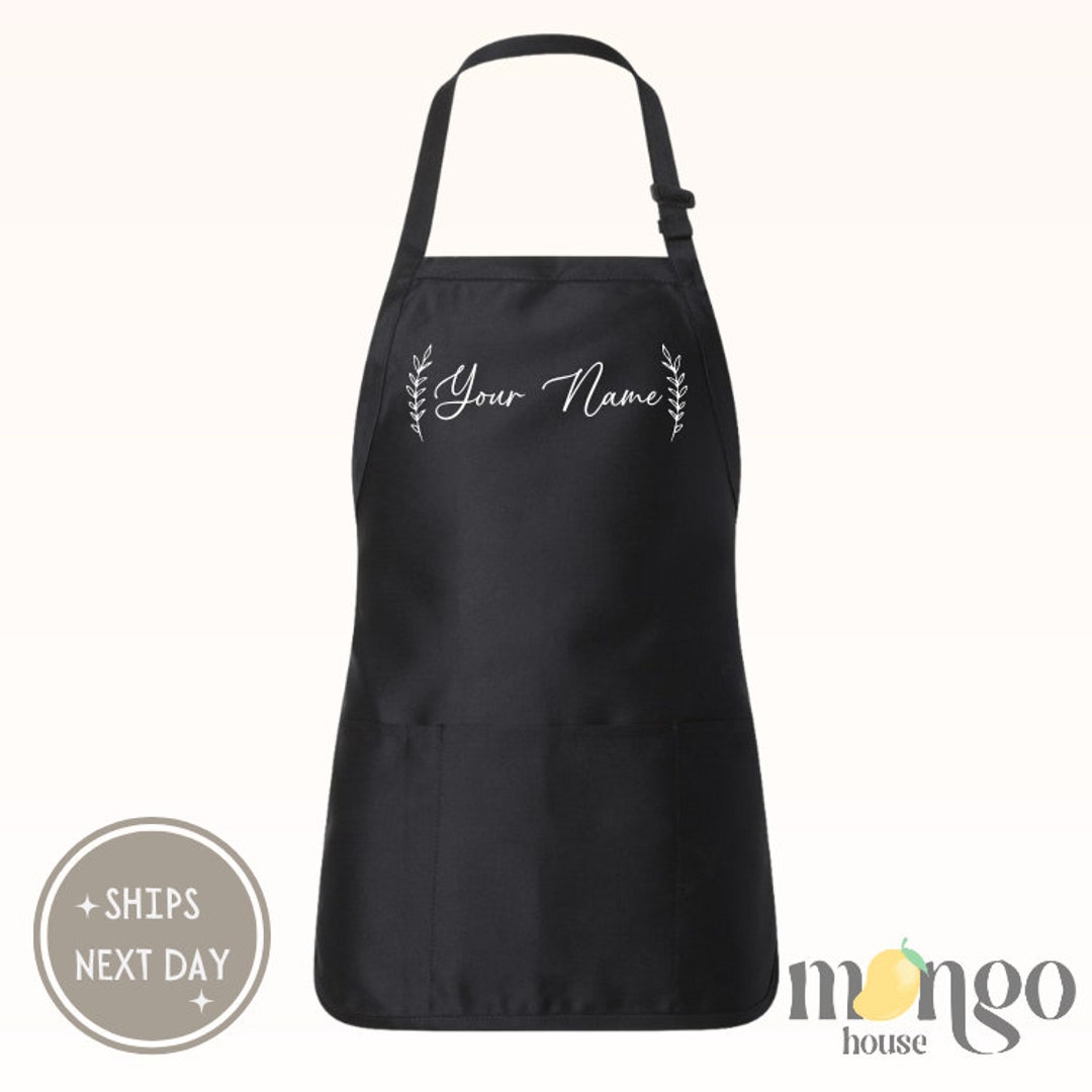 Custom Name Apron Black Apron, Personalized Apron With Pockets ...