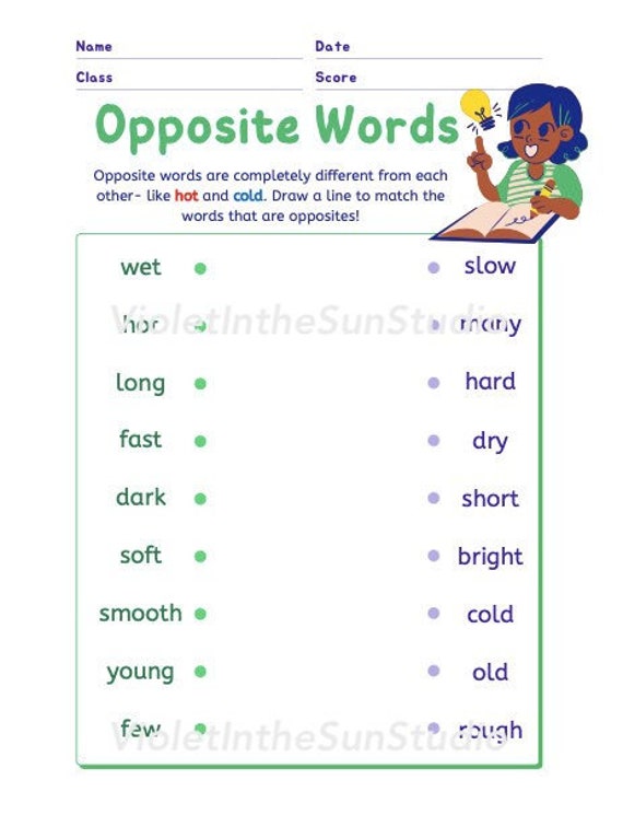 Opposite Words Worksheet For Elementary And ESL EFL Students Etsy Opposite Words Worksheet For Elementary And ESL EFL Students Etsy