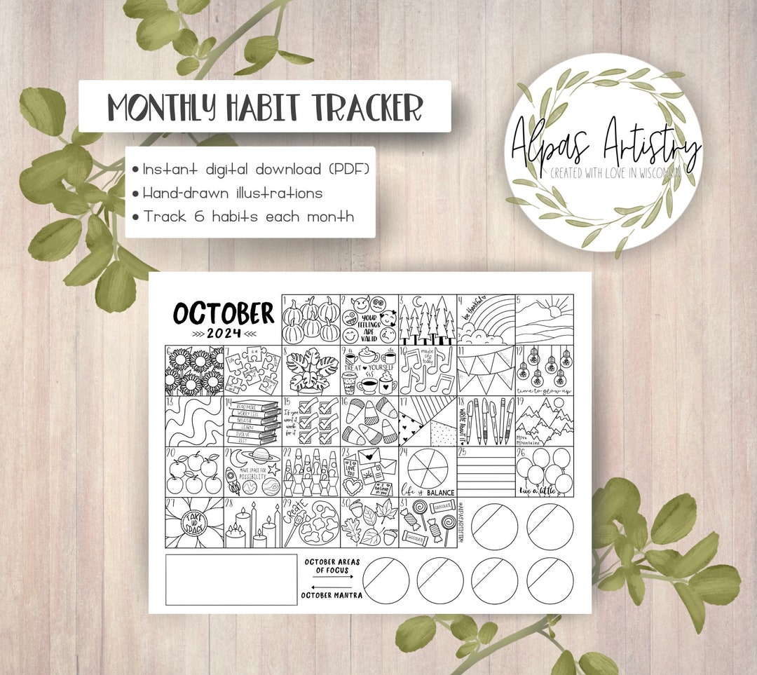 OCTOBER Printable 2024 Habit Tracker & Reflection coloring Page ...