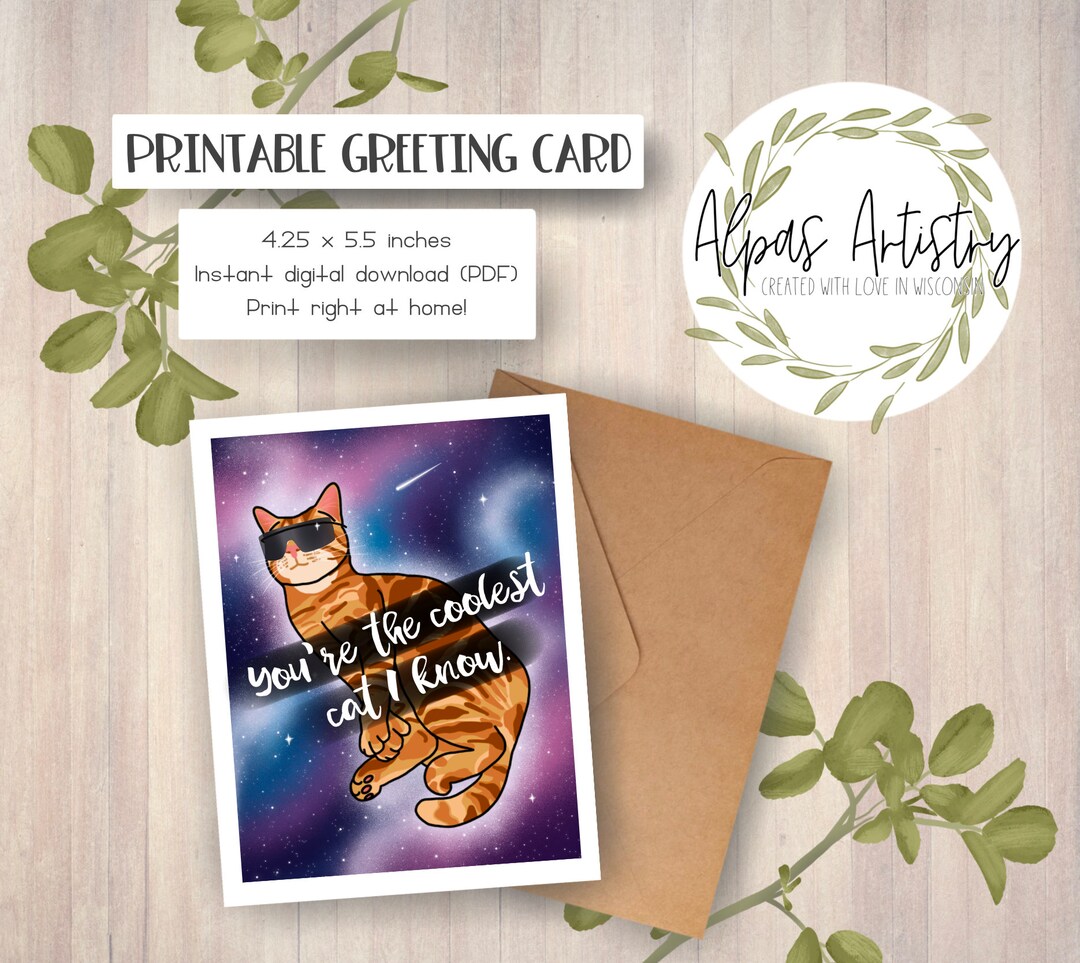 Printable Greeting Card Instant Digital Download PDF youre the Coolest ...