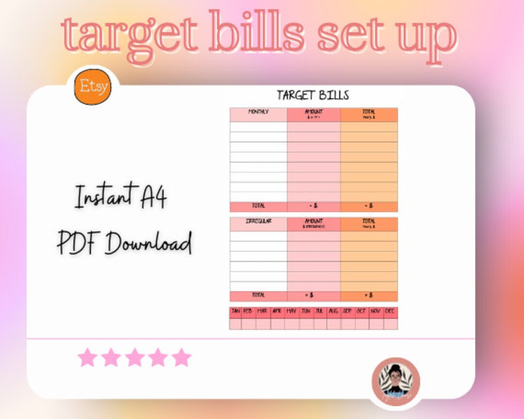 Target Bills Set up Template - Etsy Australia