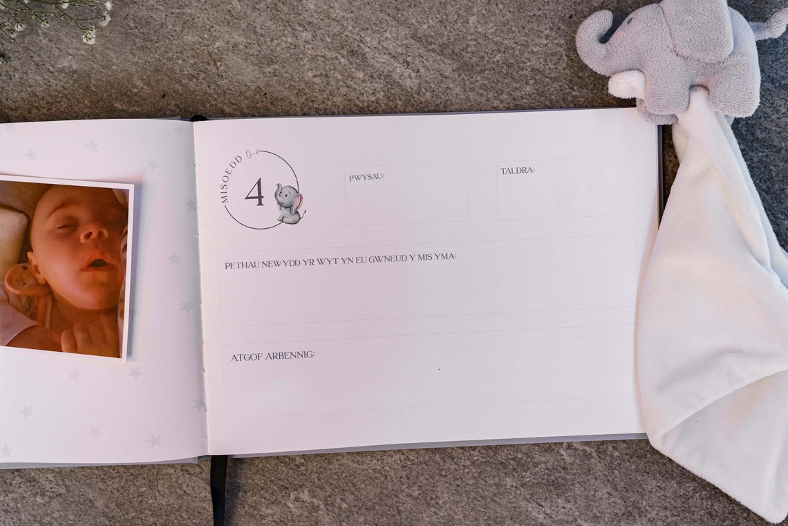 Luxury Welsh Baby Memory Book: Elephant Design, First Year Milestones ...