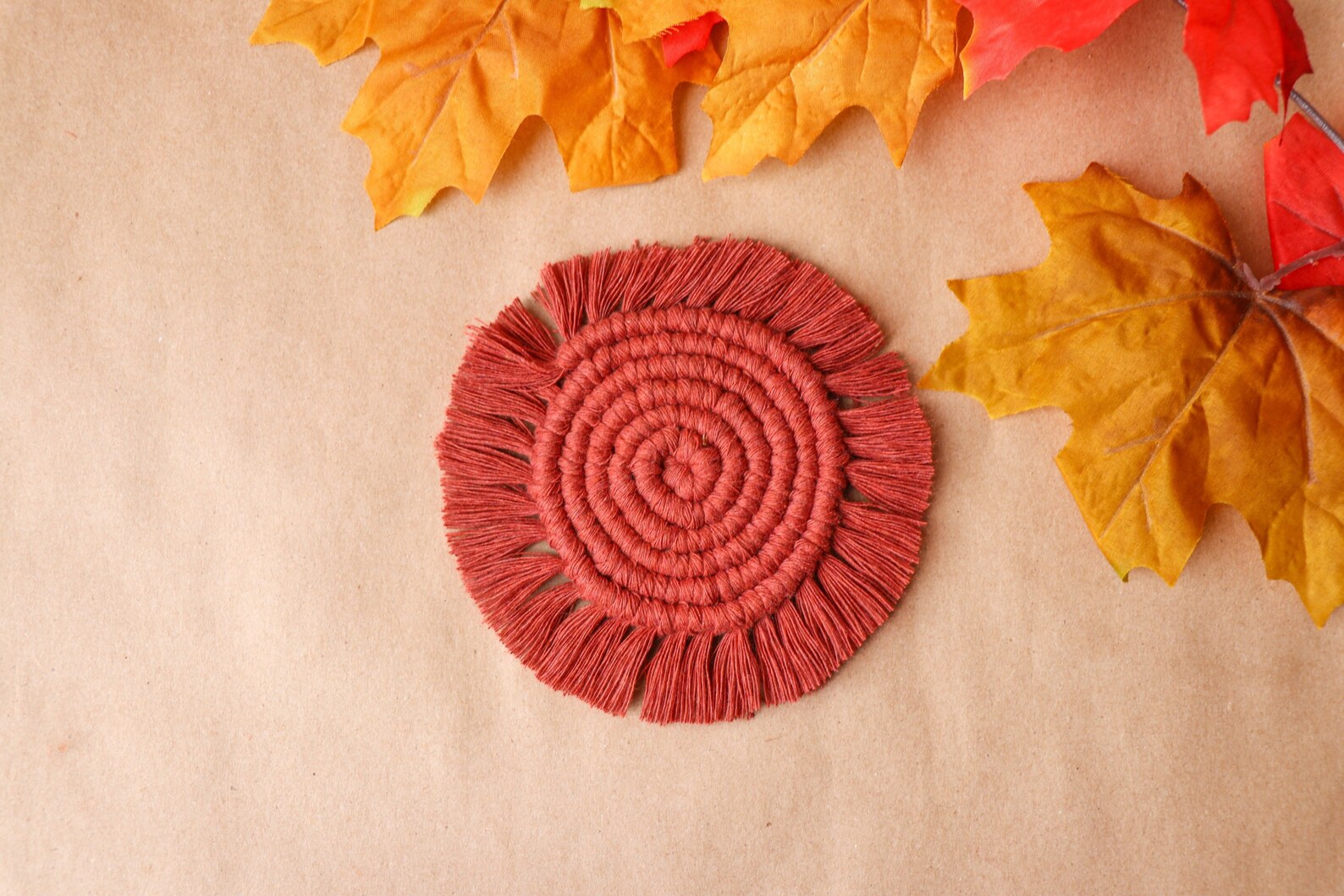 Fall Macrame Coasters | Round Macrame Coasters | Macrame Coasters - Etsy