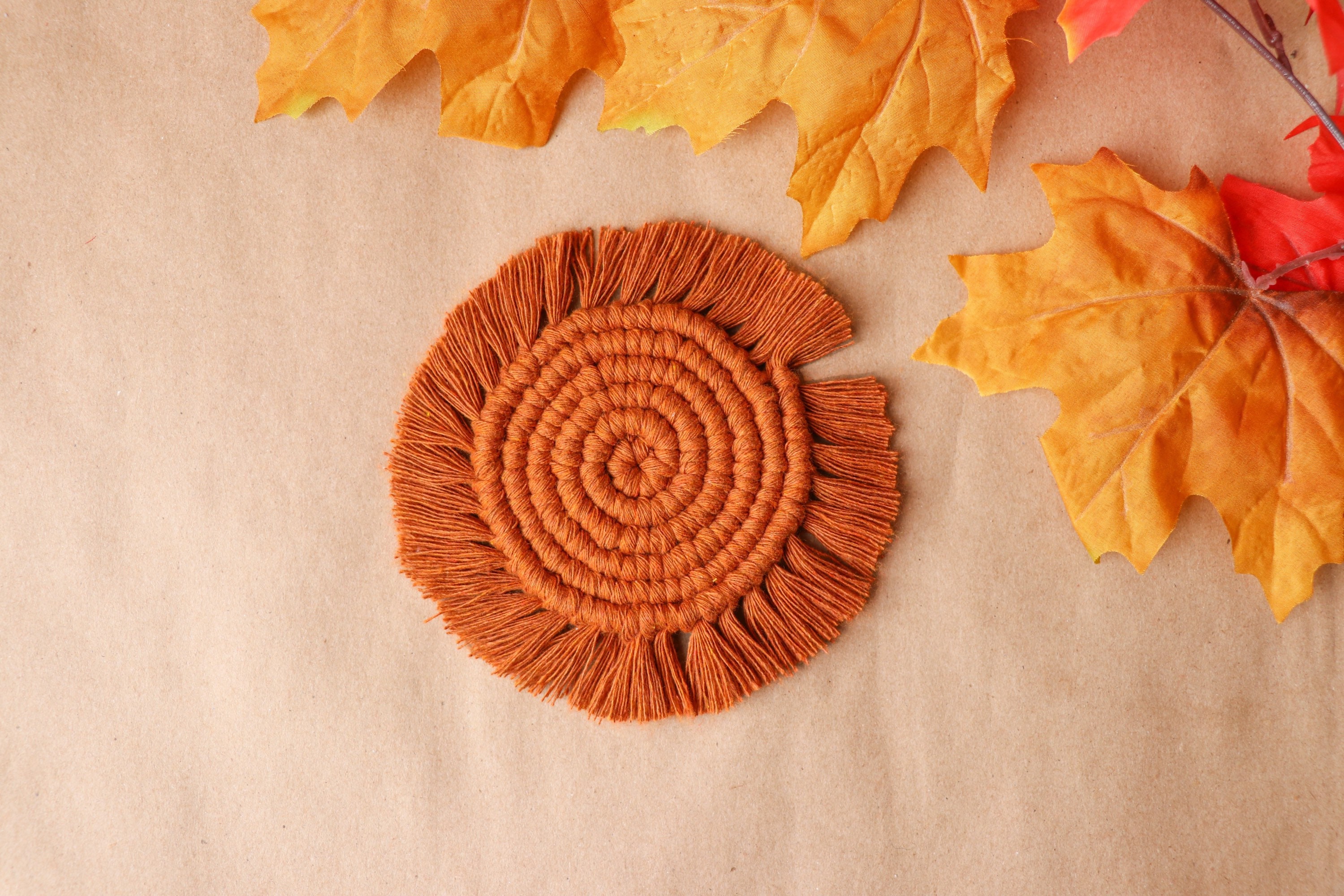 Fall Macrame Coasters | Round Macrame Coasters | Macrame Coasters - Etsy