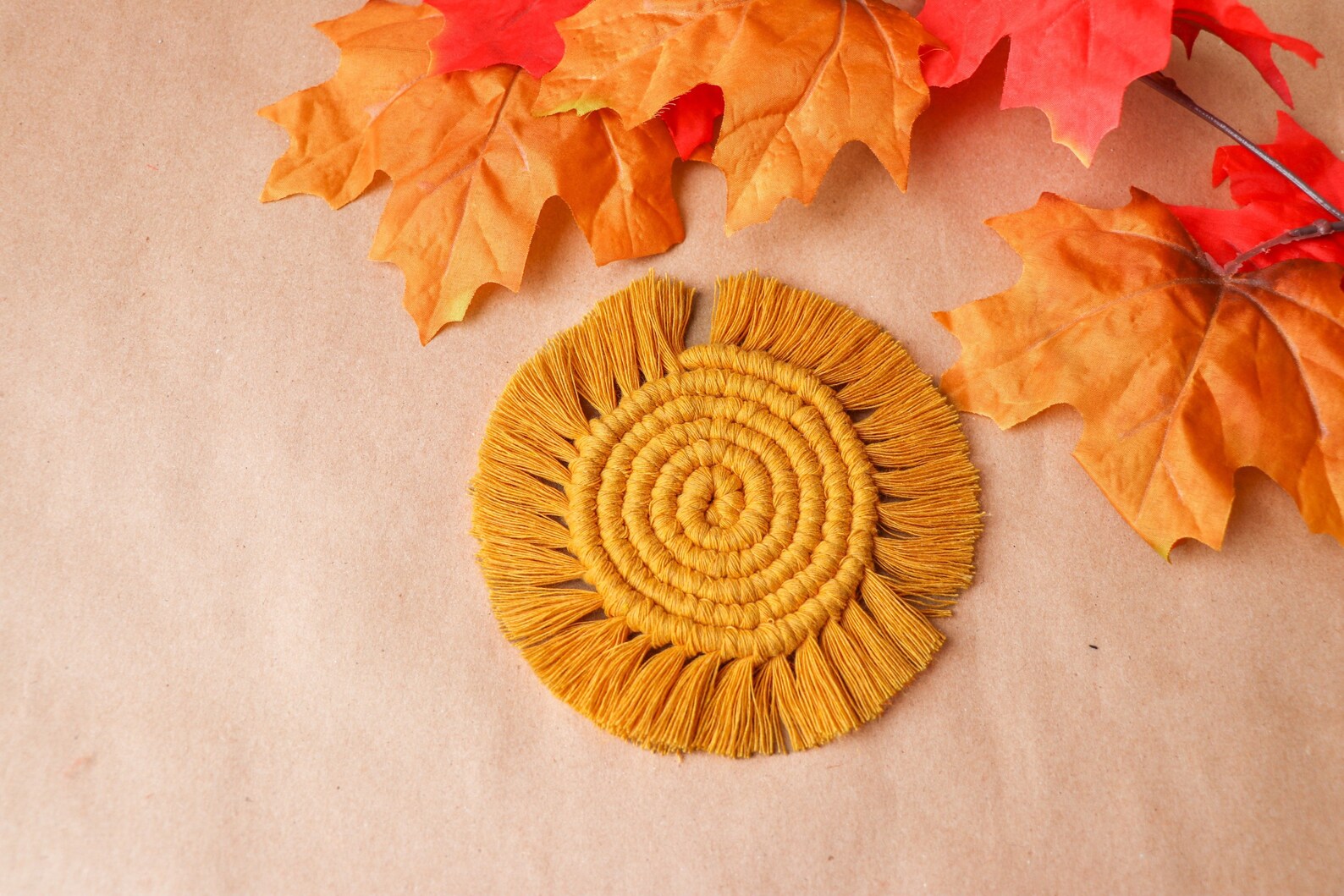 Fall Macrame Coasters | Round Macrame Coasters | Macrame Coasters - Etsy
