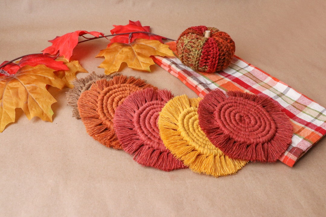 Fall Macrame Coasters | Round Macrame Coasters | Macrame Coasters - Etsy
