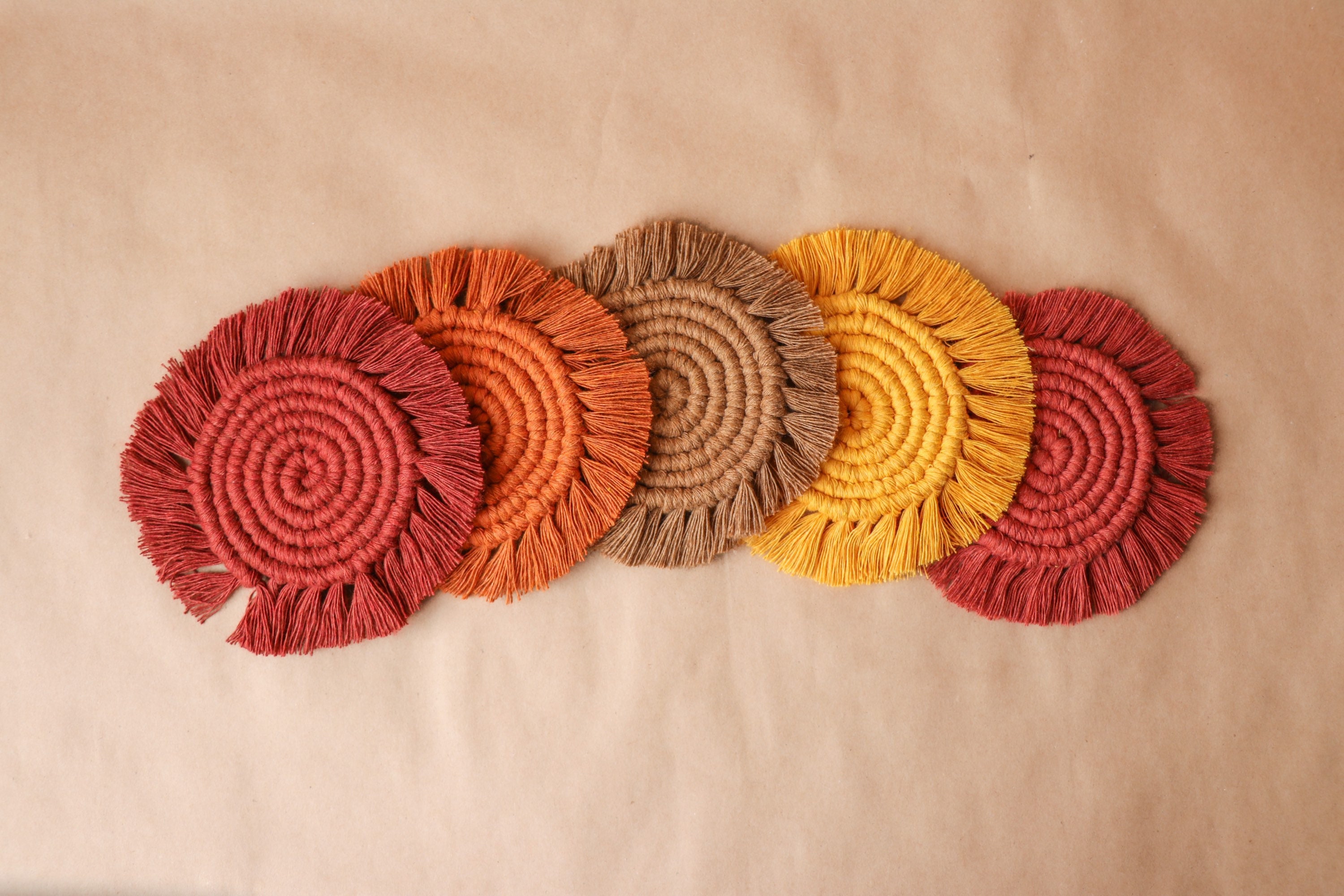 Fall Macrame Coasters | Round Macrame Coasters | Macrame Coasters - Etsy