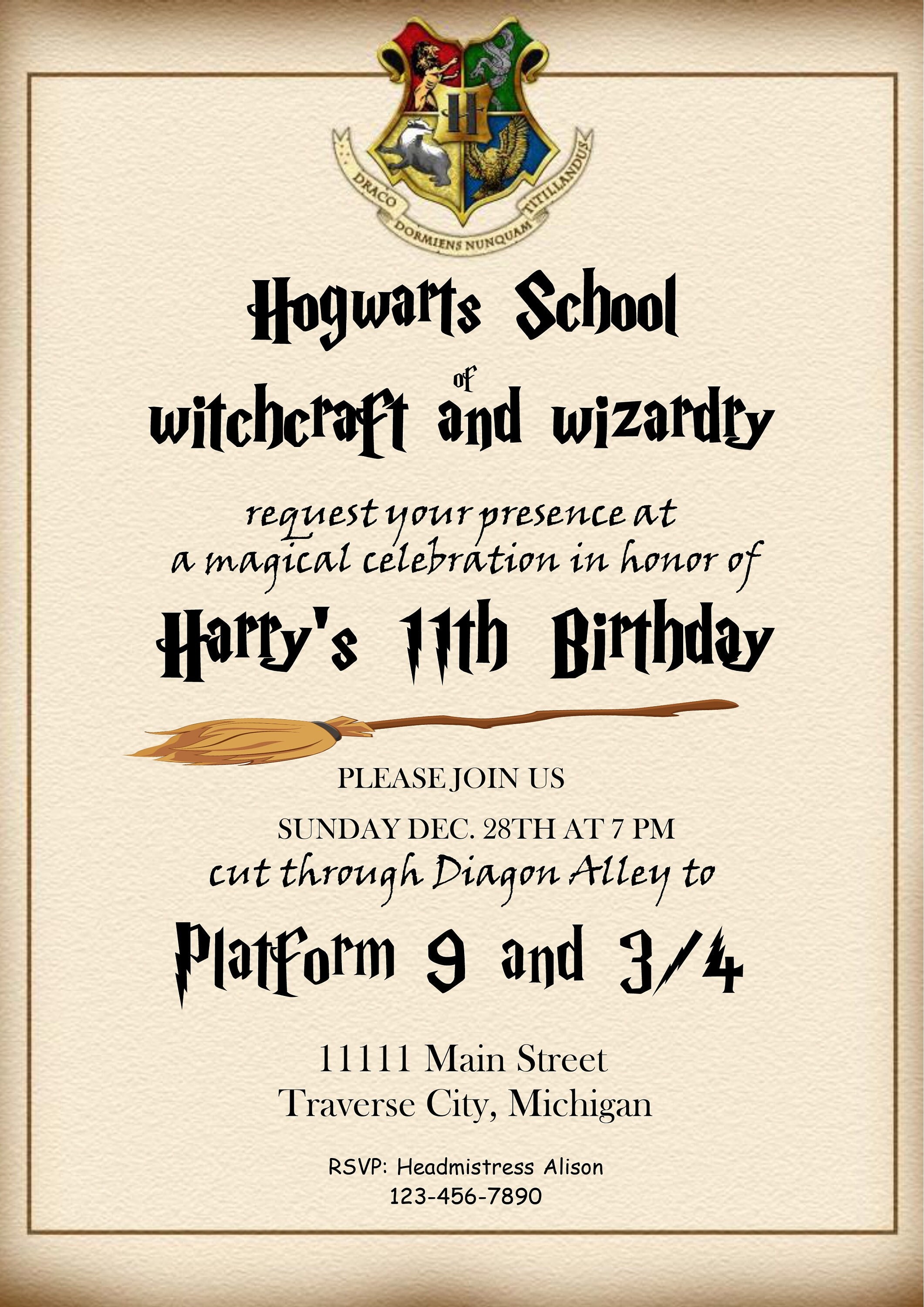 Harry Potter Birthday Template Harry Potter Invitation Cards – 25