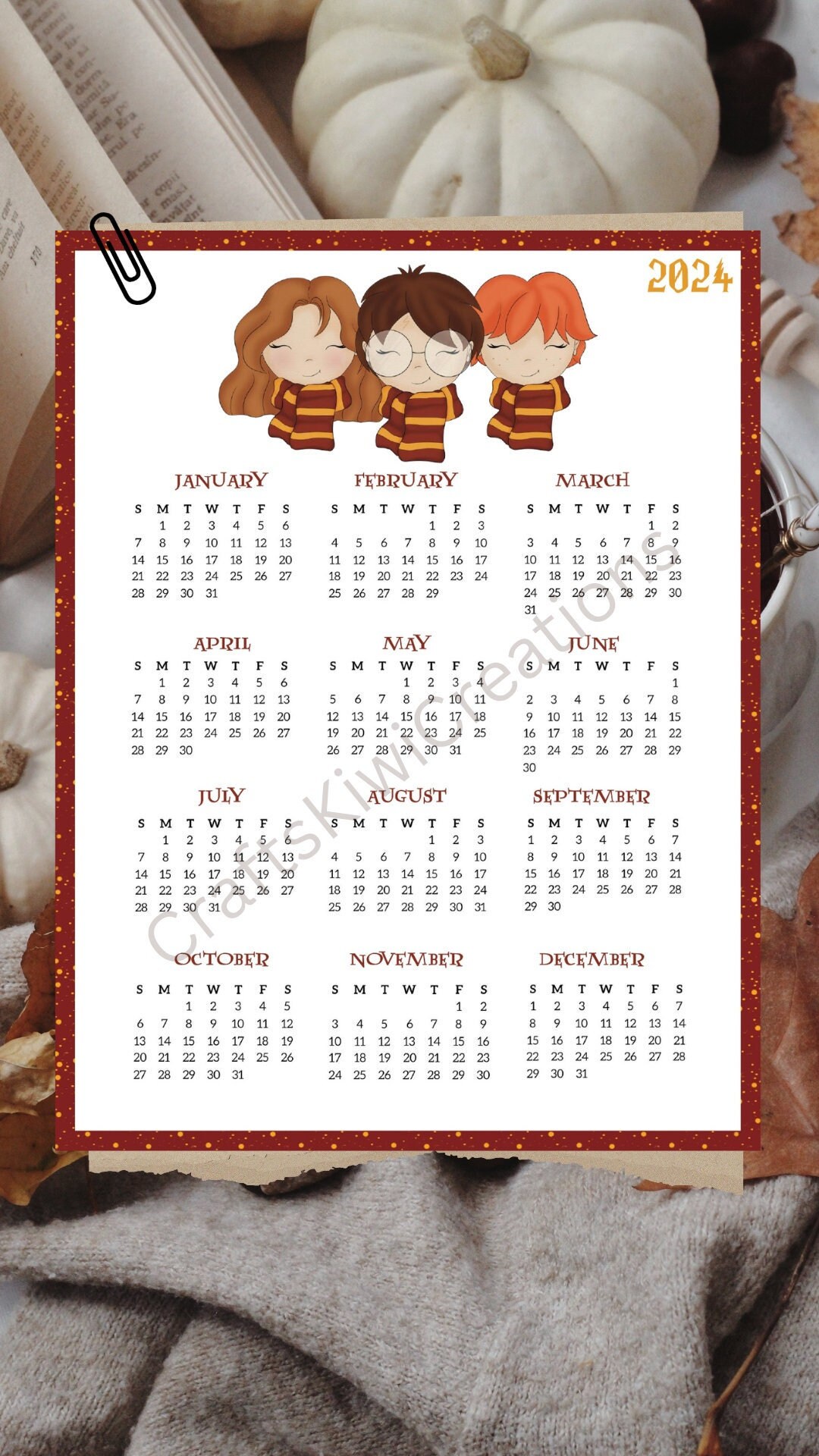 2024 Wizarding World Wall Calendar DIY Harry Pot Instant PDF Magical ...