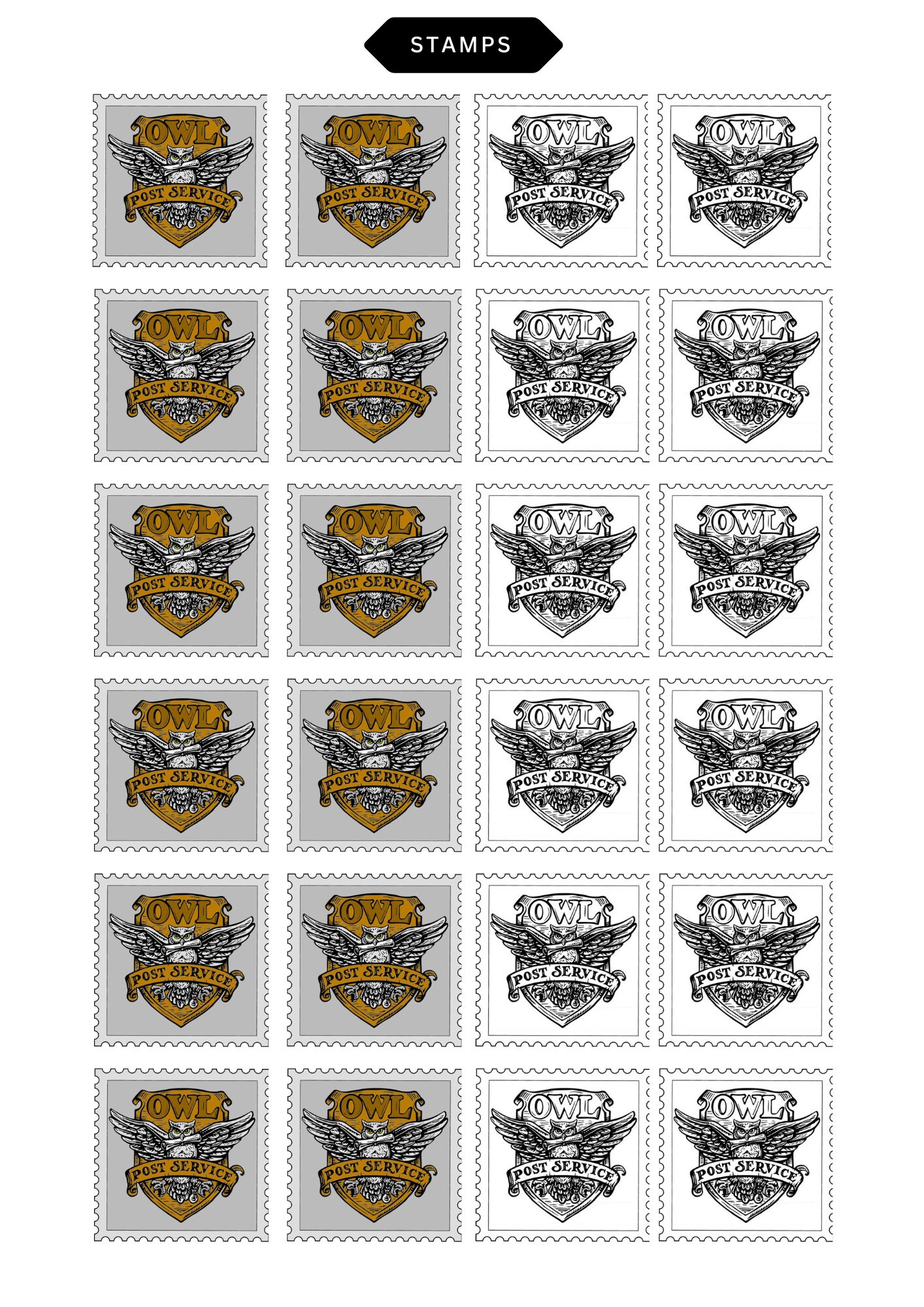 Printable Wizarding World Owl Post Stamp Service Mail Delivery Stickers ...
