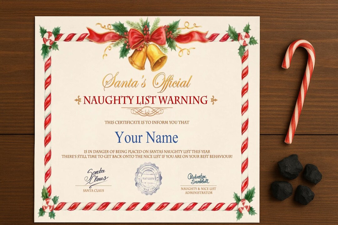 Santa's Official Naughty List Warning Certificate - Customizable ...
