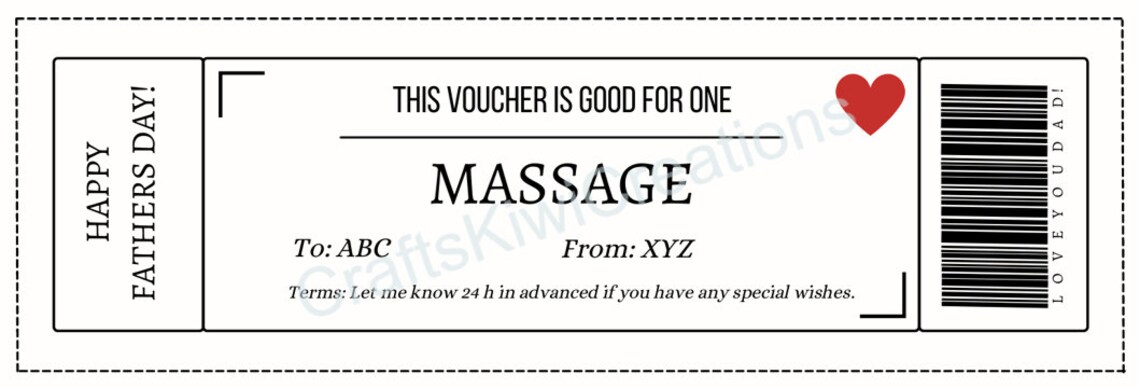Personalized Printable Father's Day Gift Voucher, Massage Voucher, Gift ...
