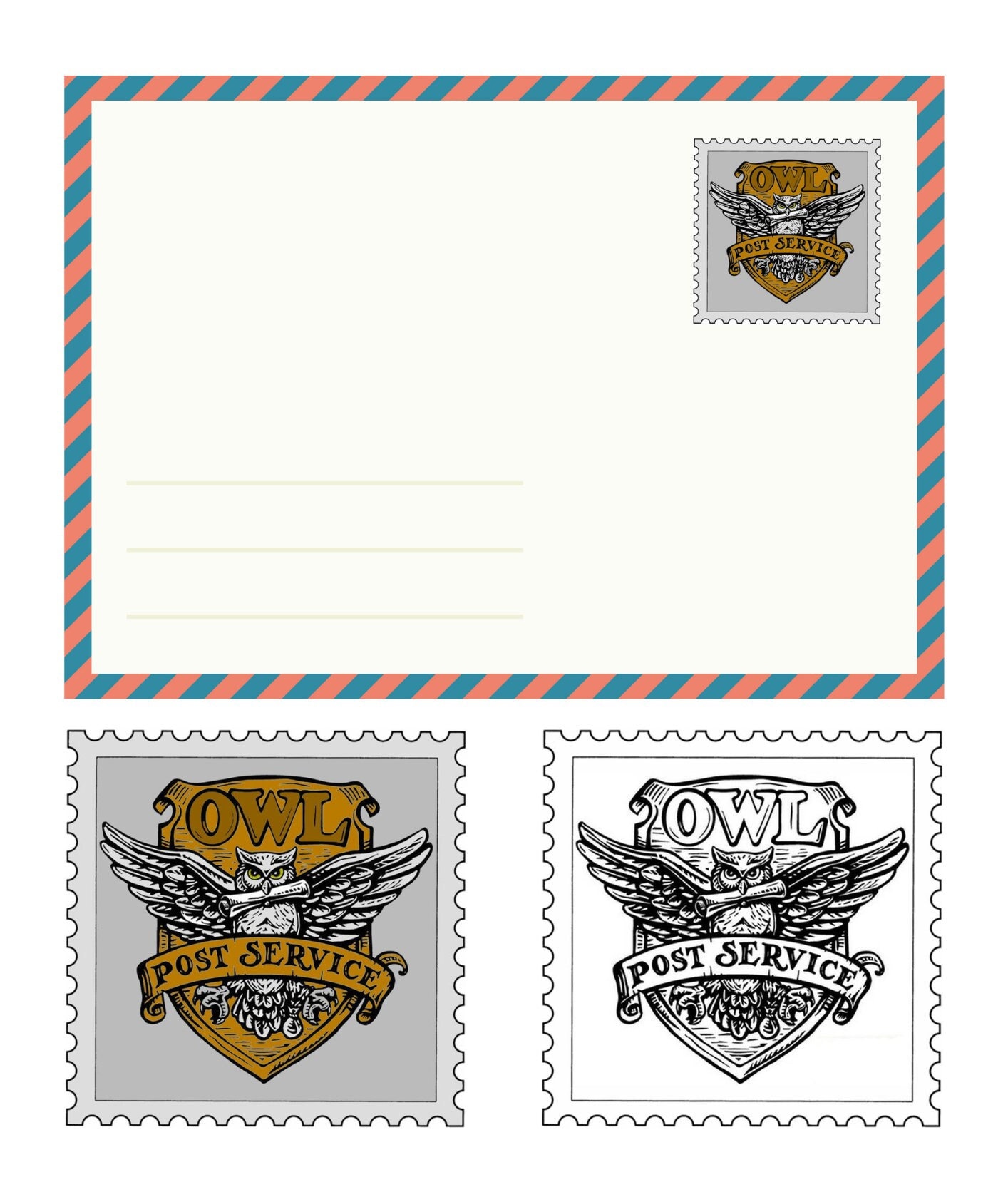 Printable Wizarding World Owl Post Stamp Service Mail Delivery Stickers ...
