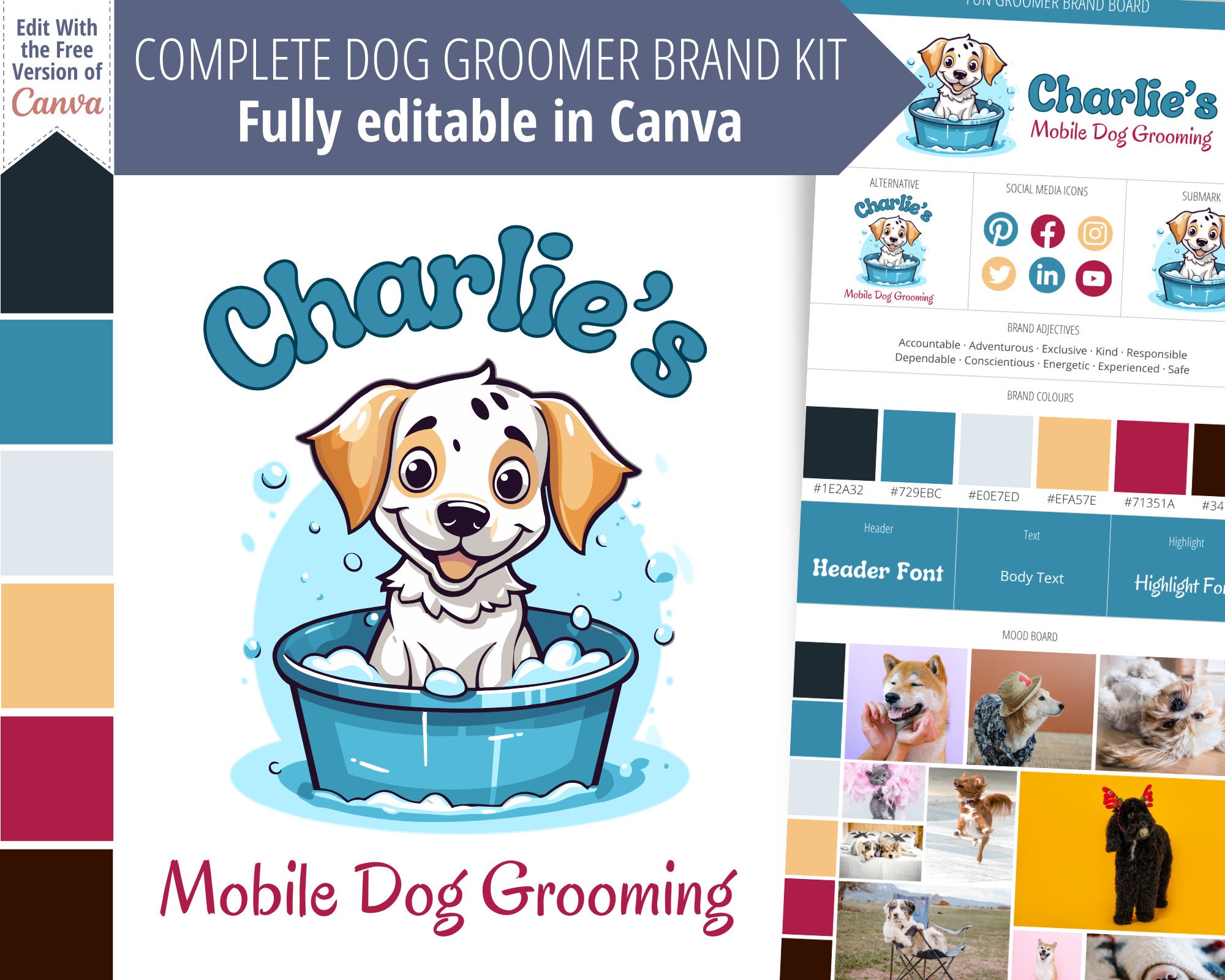 Dog Groomer Logo and Branding Kit Premade Pet Grooming Logo, Original ...