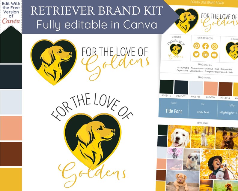 Dog Business Logo — Golden Retriever Branding Kit Template — Premade ...