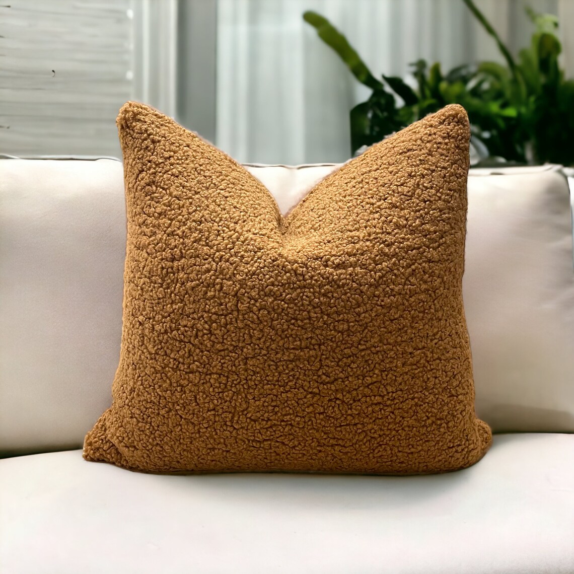 Camel Fuzzy Textured Winter Pillow Cover Cognac Textured Pillow Throw ...