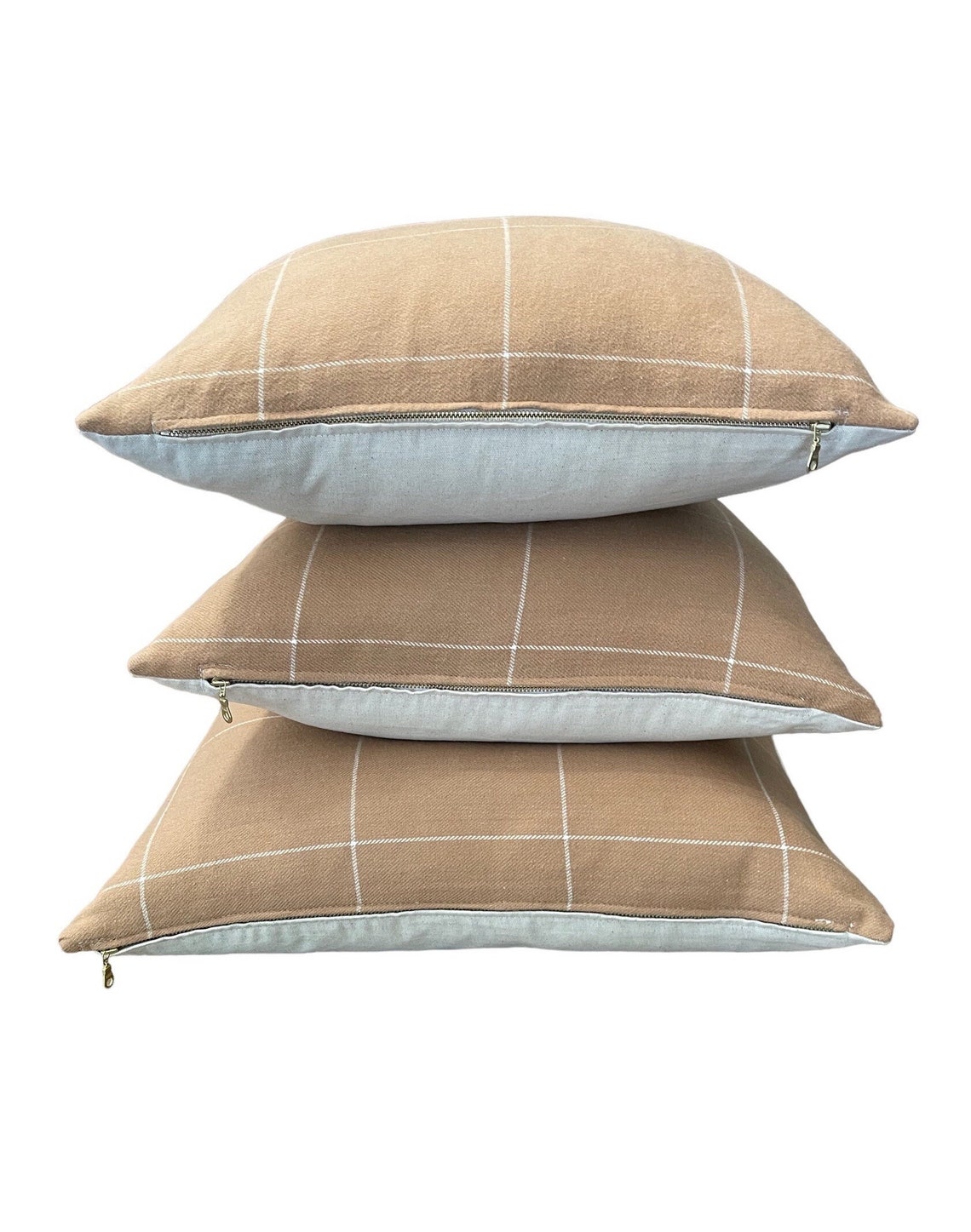 Camel and White Windowpane Pillow Cover Neutral Throw Pillow Farmhouse ...