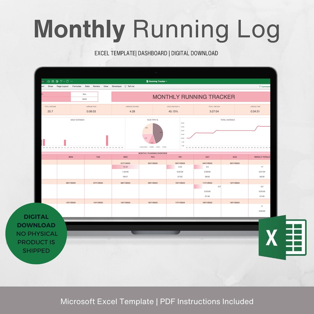 Running Tracker Spreadsheet | Pace Calculator | Calendar View ...