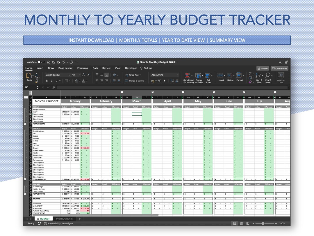 Budget Spreadsheet | Microsoft Excel - Etsy
