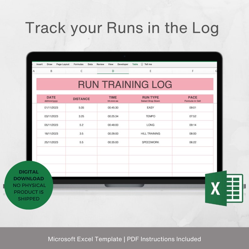 Running Tracker Spreadsheet | Pace Calculator | Calendar View ...