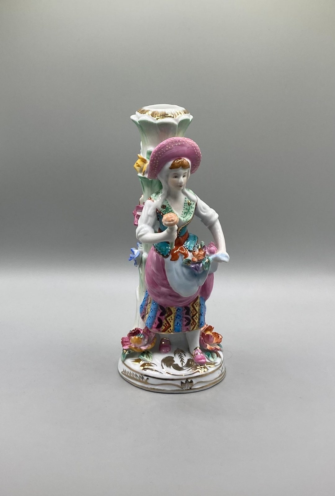 Dresden Style Vase/figurine, Girl With Flowers Figurine/vase, Vintage ...