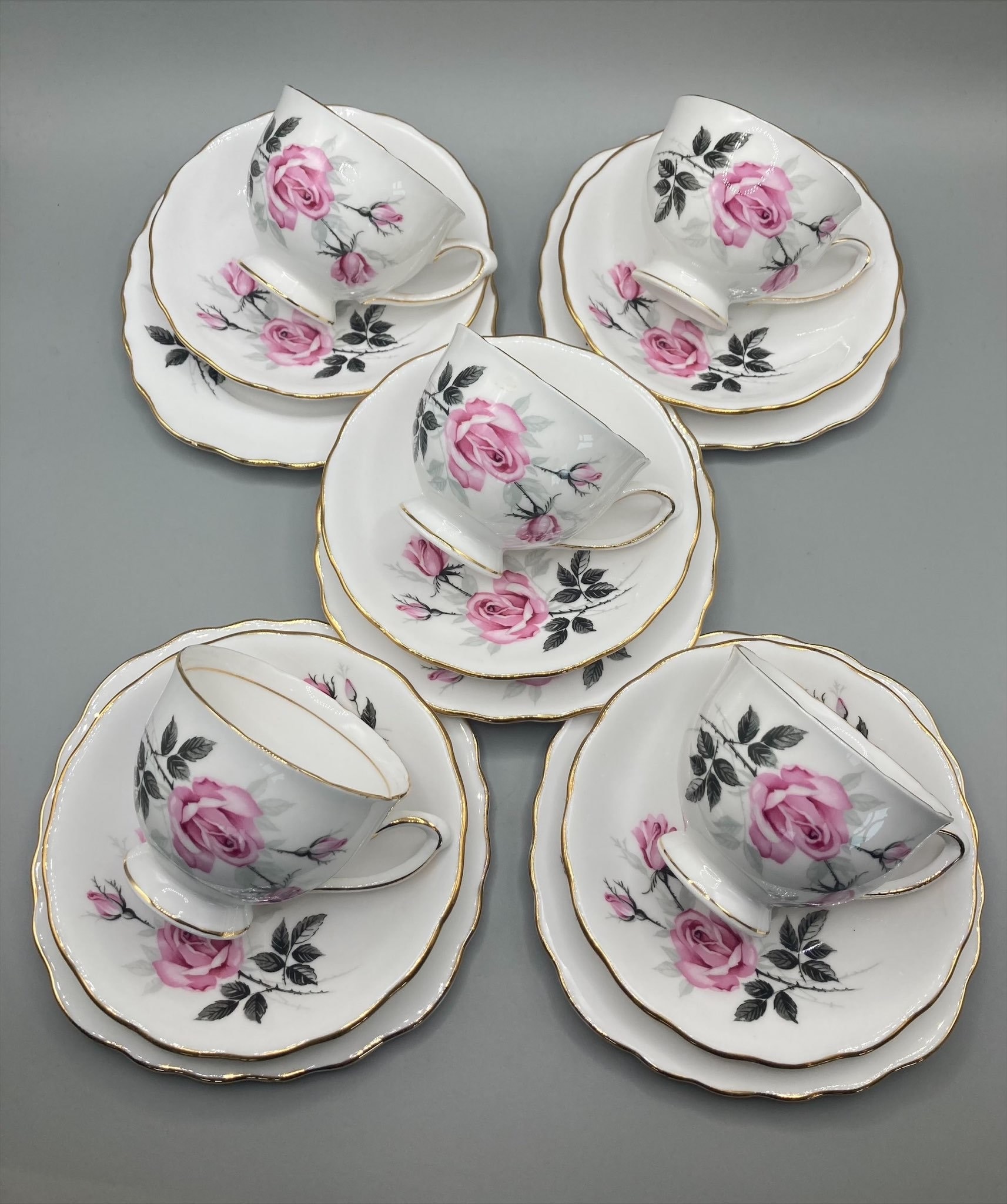 Vintage Colclough Bone China Tea Set for 5 Pink Roses Gray - Etsy