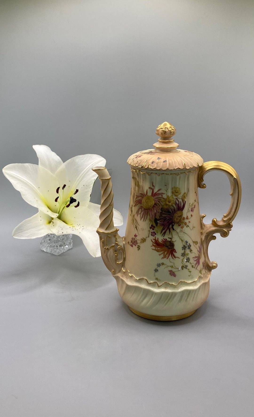 Antique Royal Worcester Coffee Pot, Hand Painted Floral Porcelain ...