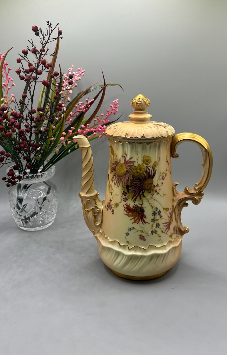 Antique Royal Worcester Coffee Pot, Hand Painted Floral Porcelain ...