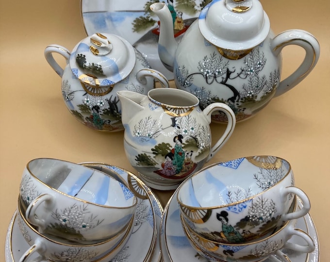 Antique Japanese Eggshell Porcelain, Kutani Meiji Tea Set for Six, Rare ...