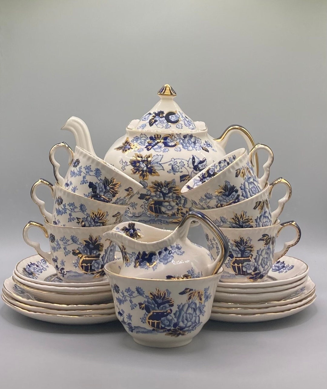 Mason's Ironstone Sapphire Tea Set for 6, Hand Painted, Made in England ...