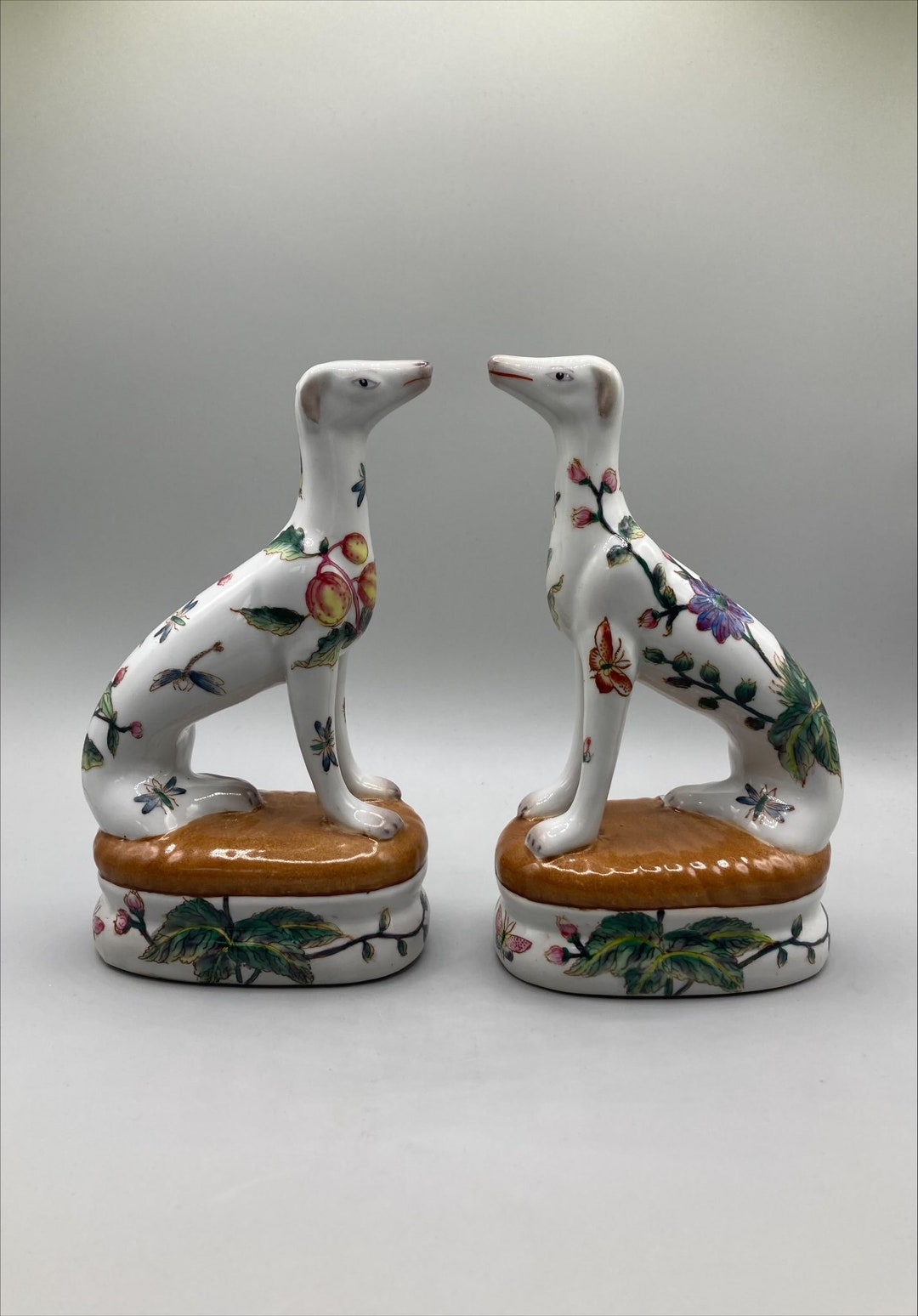 Rare and Unique Chinese Dog Figurines, Colorful Bright Fruit and Flower ...